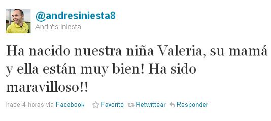 Iniesta anuncia el nacimiento de su primera hija vía Twitter | Notas ...