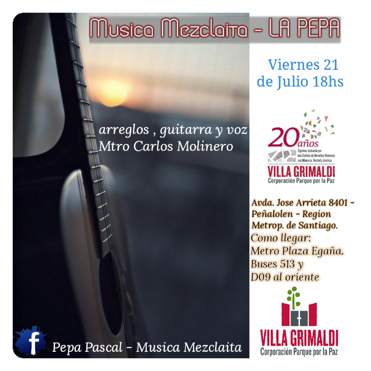 Cantante Pepa Pascal se presentará el próximo viernes en Villa Grimaldi ...