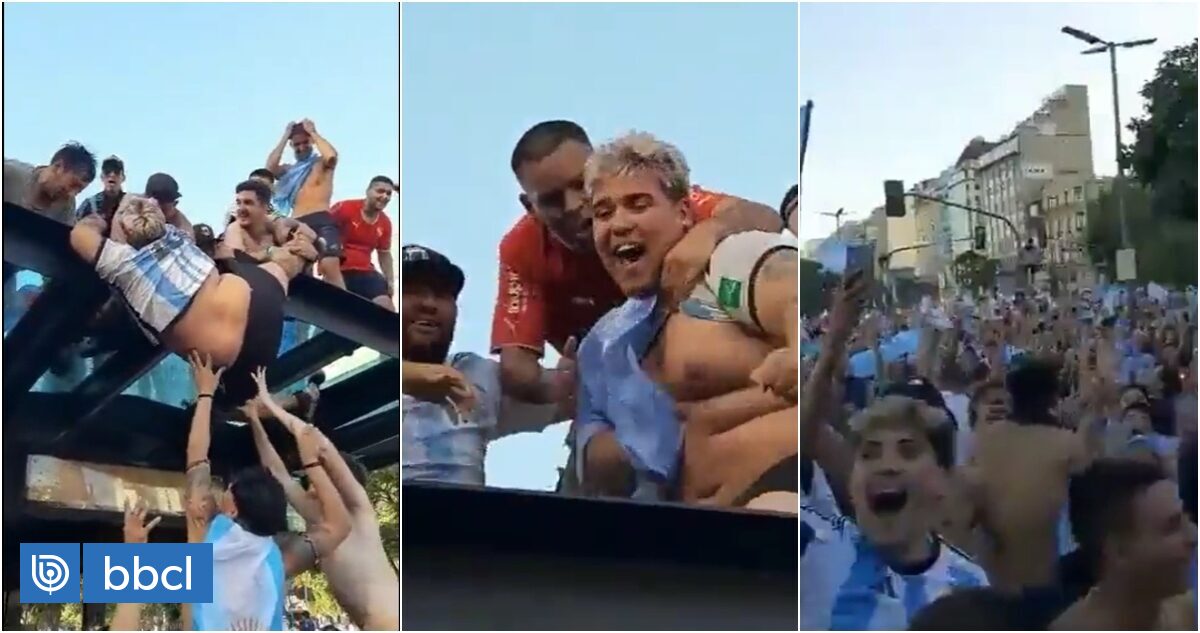 Hincha XL fue ayudado por otros argentinos a subirse a paradero