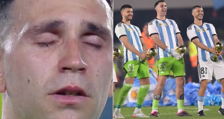 El nuevo show del Dibu: Martínez rompió en llanto durante himno y repite el obsceno gesto del ...