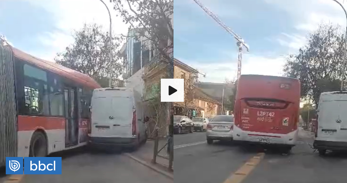 Bus RED arrastra a furgón, derriba un árbol y colisiona a un auto en plena avenida Recoleta