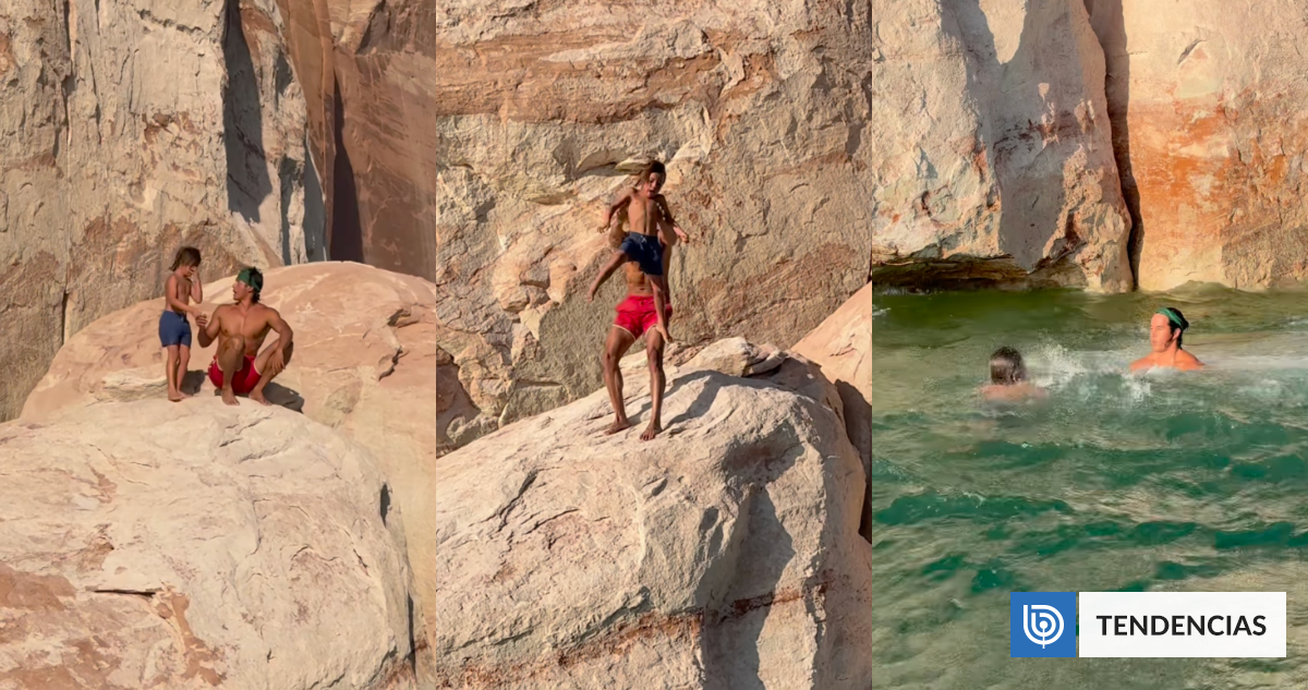 Influencer causó revuelo tras lanzar a su hijo de 7 años por un acantilado