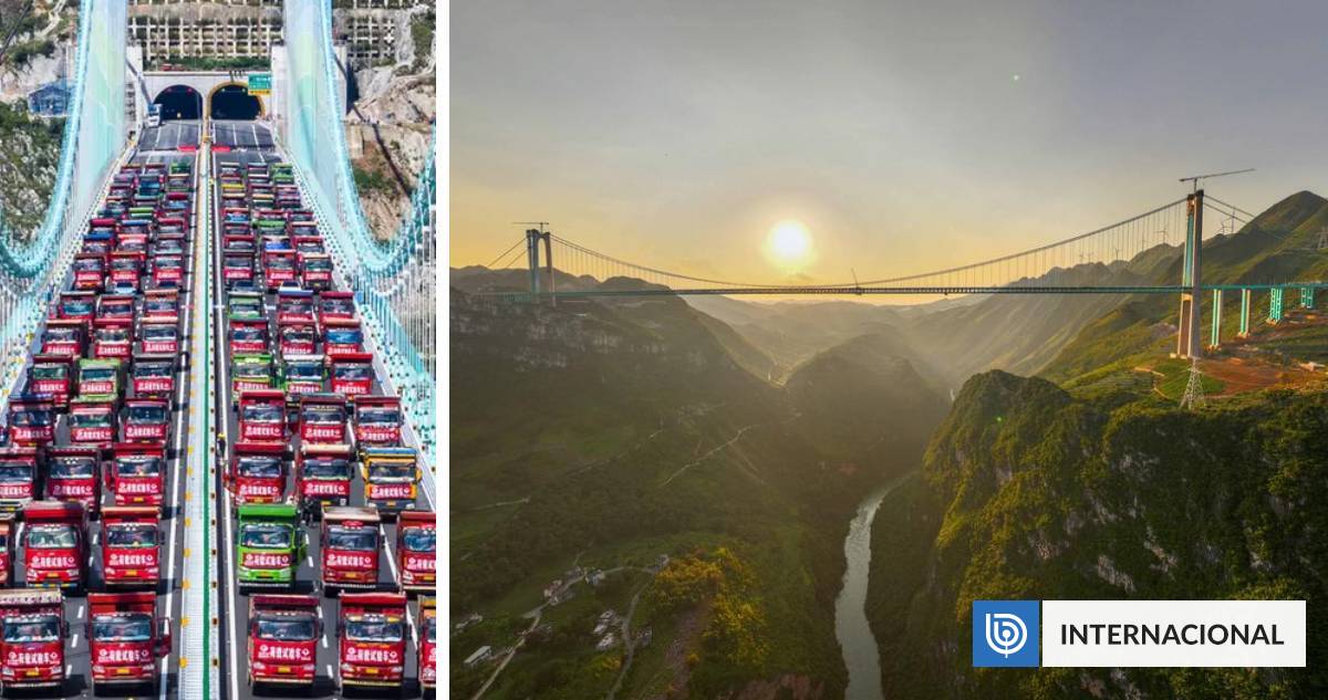 Puente más alto del mundo mide más de 2 veces la Torre Eiffel: 96 camiones pasaron por él como ...
